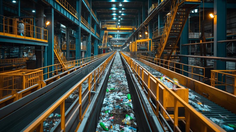 Recycling Facility with Sorting Machines, Conveyor Belts, and Workers ...
