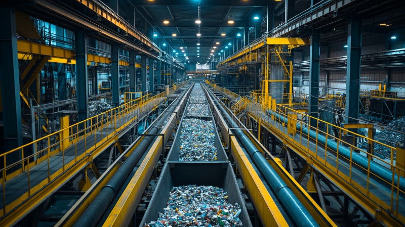 Recycling Facility with Sorting Machines, Conveyor Belts, and Workers ...