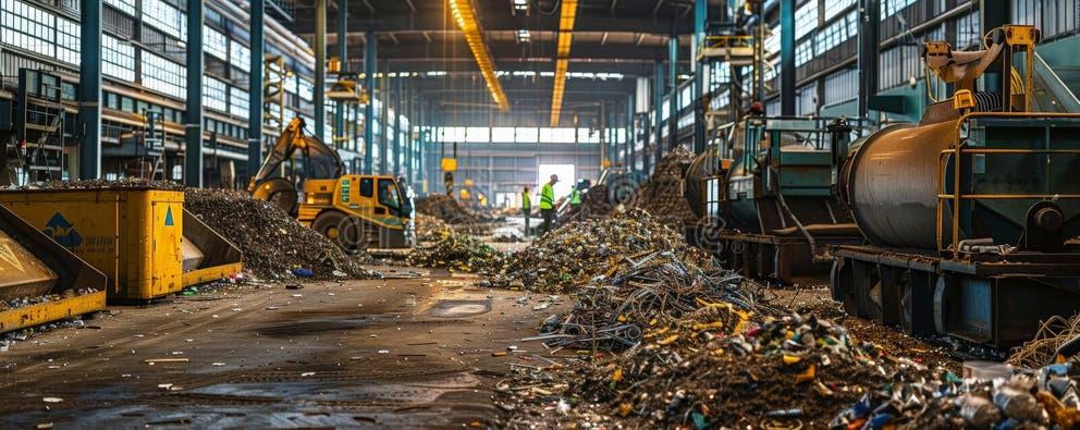A Recycling Facility with Workers Sorting and Processing Metals, the ...