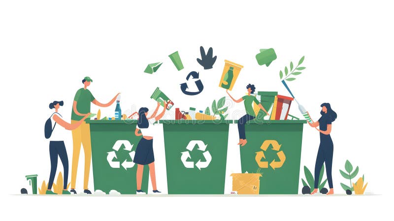 Recycling. Flat Vector Illustration of People Sorting Garbage in ...