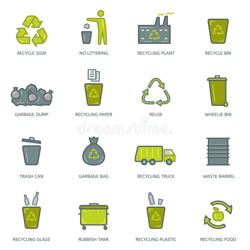 Recycling Garbage Icons Set Stock Vector - Illustration of ecology, thin: 57140517