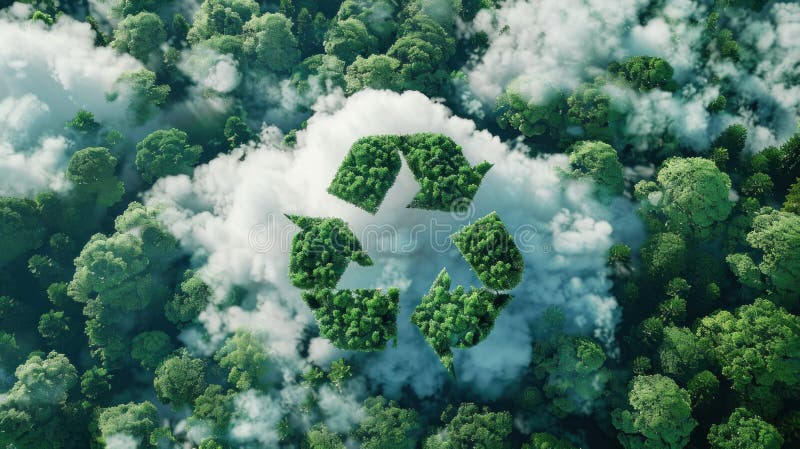 Recycling on a Green Cloud Surrounded by Trees. Generative AI Stock ...