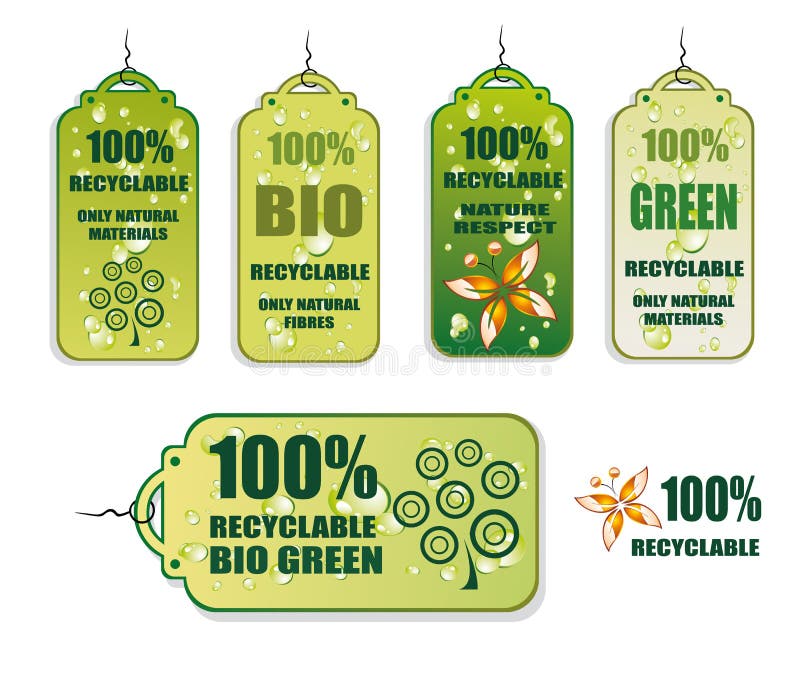 Vector GREEN RECYCLED Labels Stock Vector - Illustration of rectangle ...