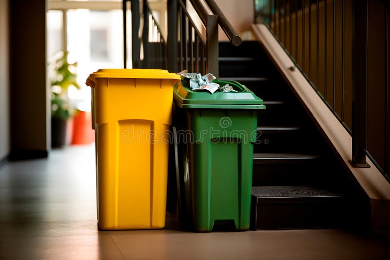 Recycling Habits: Sorting Waste into Color-coded Bins Outdoors Stock ...