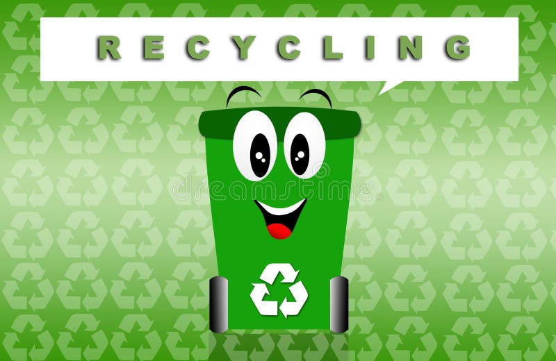 Smiling Green Recycle Bin Cartoon Mascot Character Holding a Blank Sign ...