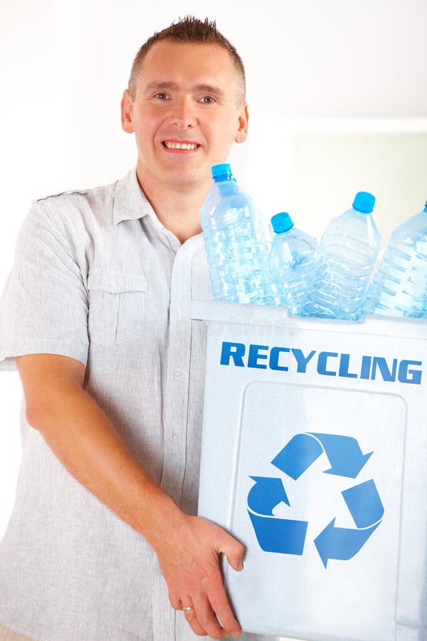 Recycling Man with Bin stock photo. Image of bottles - 20513788
