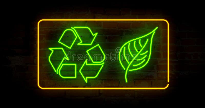 Recycling neon with leaf stock illustration. Illustration of idea ...