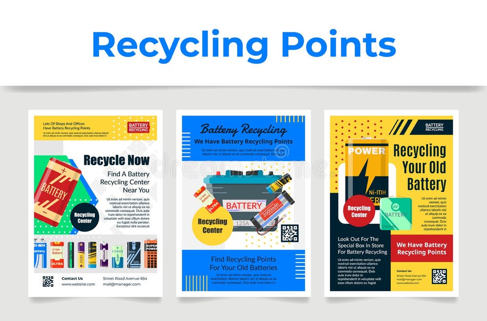 Recycling Old Battery Poster Set Vector Illustration. Utilization ...