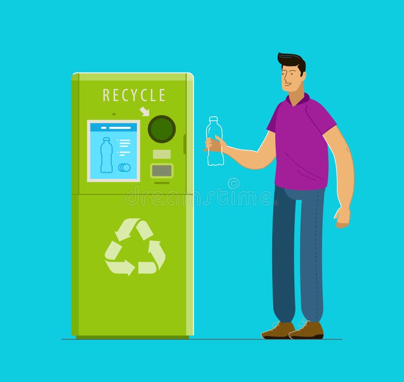 Recycling. People Put Bottles in Vending Machine. Reuse Vector ... Recycling. People Put Bottles in Vending Machine. Reuse Vector ...