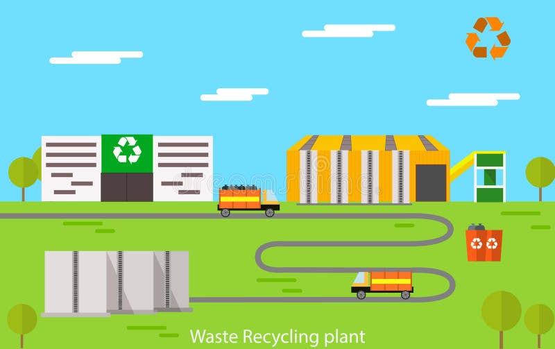 Waste Recycle Plant, Vector Illustration. Trash Recycling Industry ...