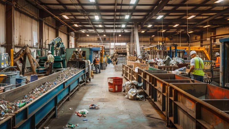 Workers Sorting Materials at Recycling Plant Stock Illustration ...