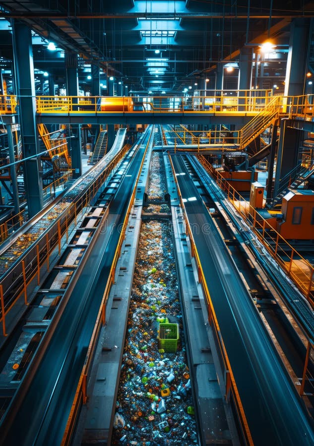 A Recycling Plant with Sorting Lines and Compactors, Showcasing the ...