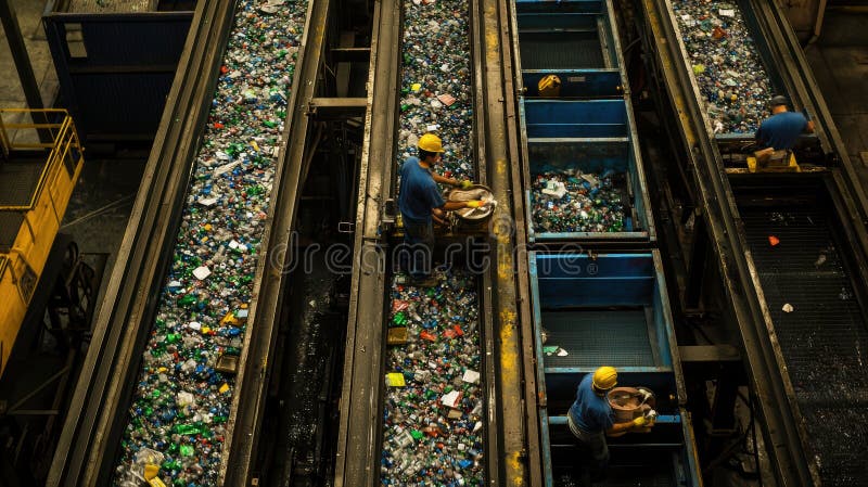 Recycling Plant: Workers Sorting Plastic and Glass Stock Illustration ...