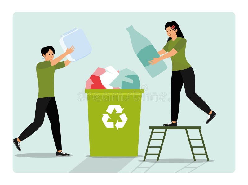 Recycling Plastic Items into a Green Recycling Bin Concept. Stock ...