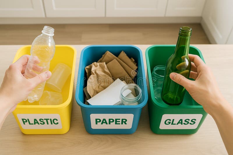 Recycling Plastic Paper Glass Stock Photo - Image of trash, table ...