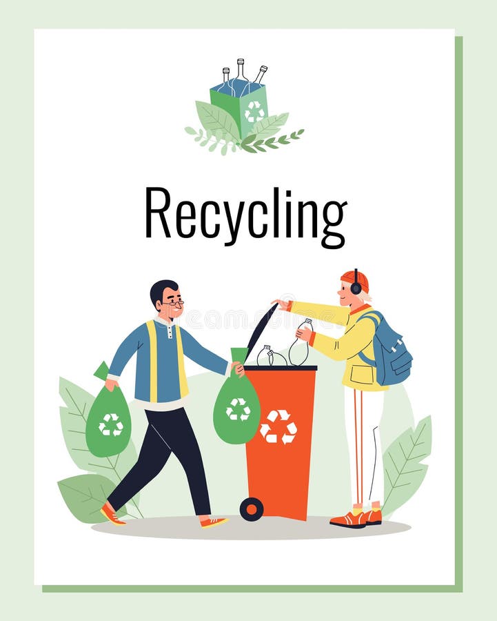 Recycling Poster with People Sort Waste for Recycle, Flat Vector ...