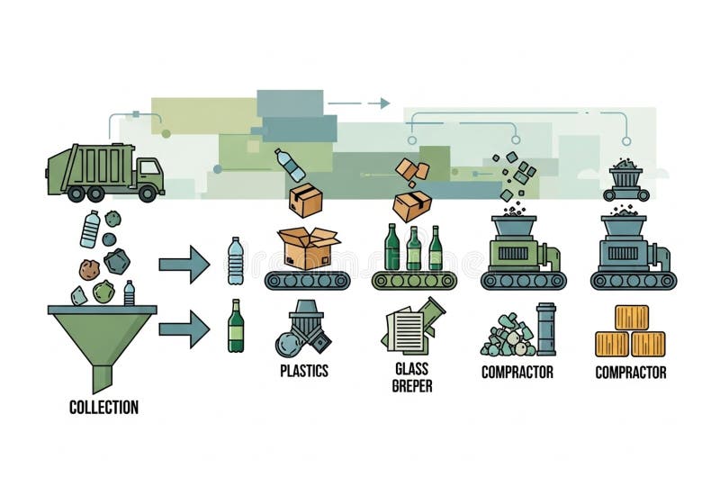 Recycling Process Flowchart Showing Collection and Sorting of Stock Illustration - Illustration ...