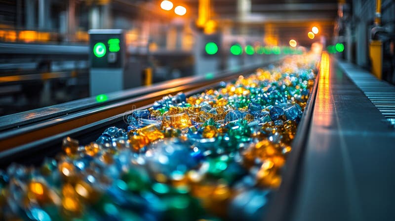 Recycling Process in a Logistics Warehouse Showcasing Sorted Bottles on ...