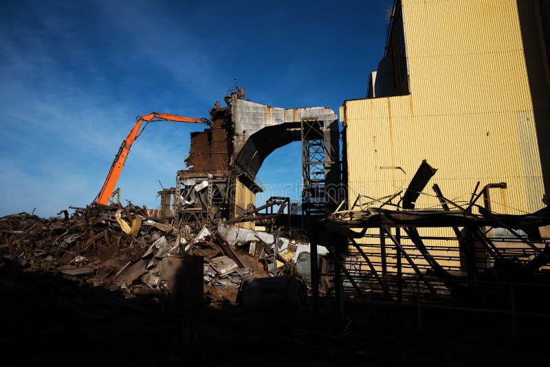 Recycling of scrap metal stock image. Image of excavator - 80820661