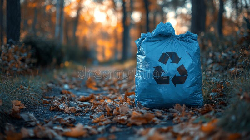 Recycling Sign on Blue Trash Bag Stock Illustration - Illustration of ...