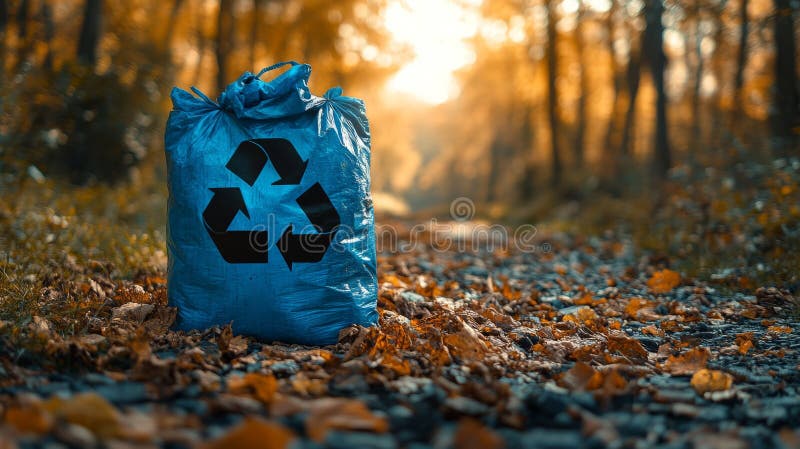 Recycling Sign on Blue Trash Bag Stock Illustration - Illustration of ...