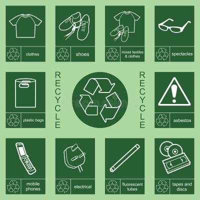 Recycling Sign Collection 2 Stock Vector - Illustration of bags, discs ...