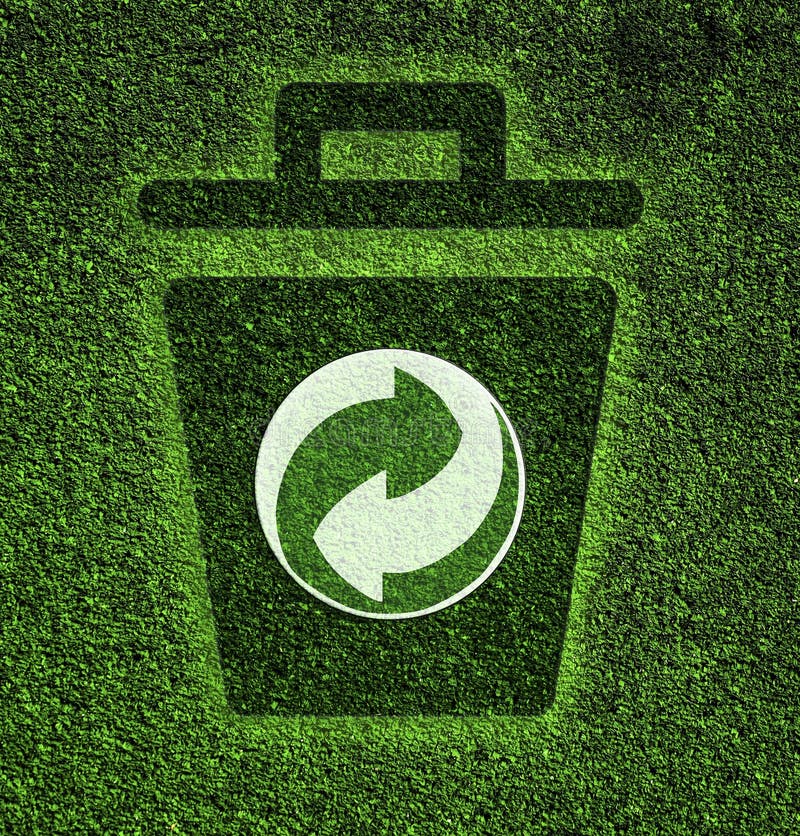 Recycling Sign with Dustbin on Green Stock Image - Image of grass ...