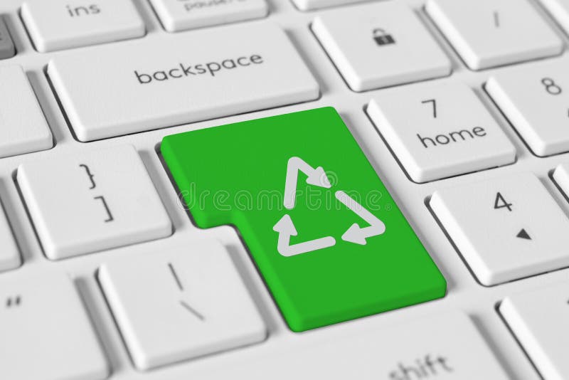 Recycling Sign on the Green Button of the Computer Keyboard. Green ...