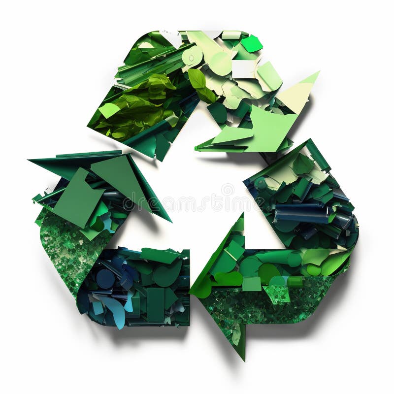 Recycling Sign Made Out of Broken Plastic, Isolated on White Background ...