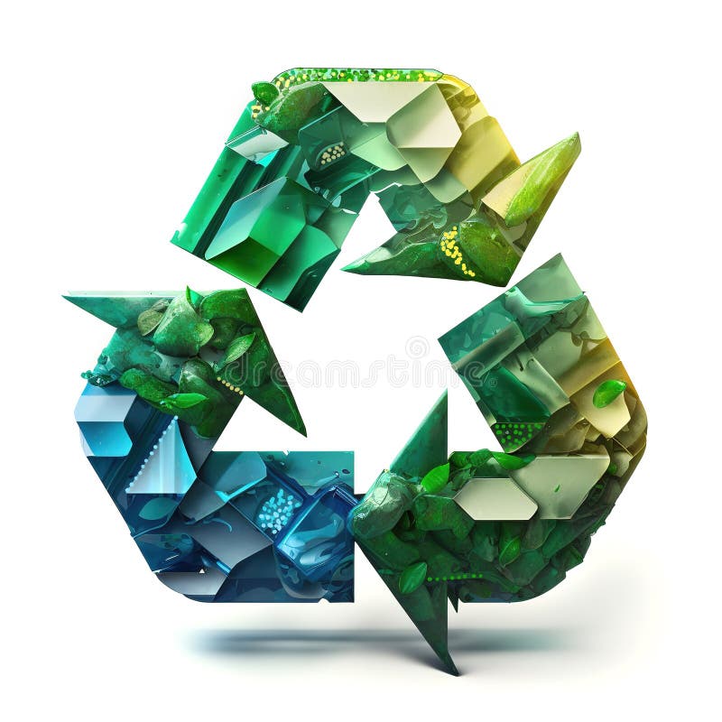 Recycling Sign Made Out of Broken Plastic, Isolated on White Background ...