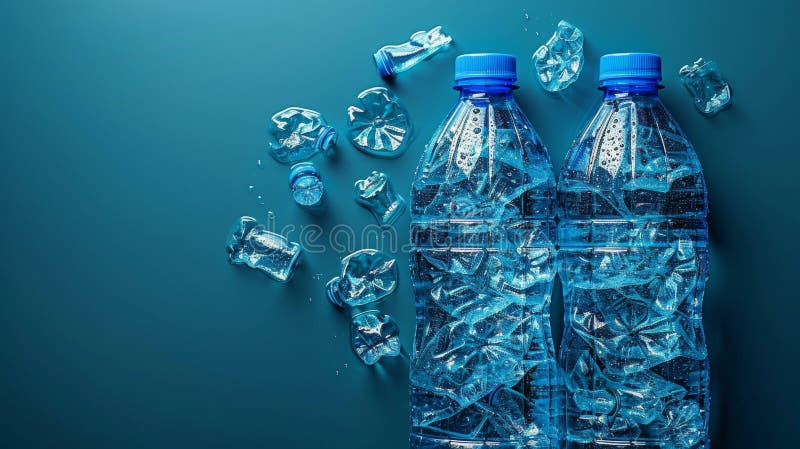 Recycling Sign with Three Broken Plastic Bottles on a Blue Background ...