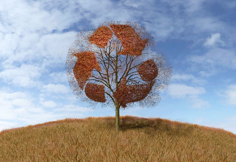 Recycling sign on a tree stock illustration. Illustration of concept ...