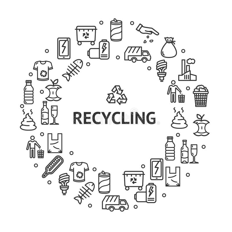 Recycling Signs Round Design Template Thin Line Icon Concept. Vector ...