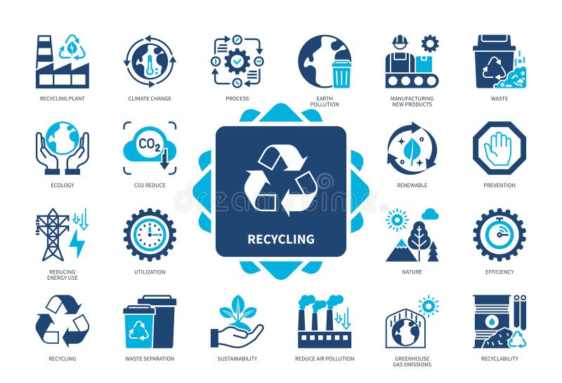 Recycling solid icon set stock illustration. Illustration of symbol ...