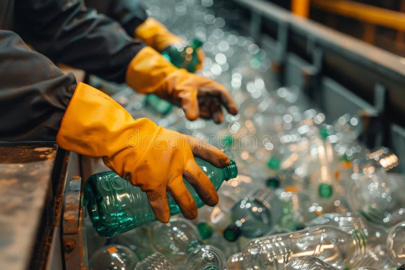 Recycling and Sorting Garbage from Plastic Bottles, a Hands in Gloves ...