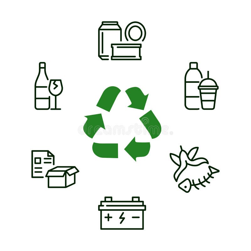 Recycling and Sorting of Waste Line Flat Icon Set. Garbage Sorting ... Recycling and Sorting of Waste Line Flat Icon Set. Garbage Sorting ...