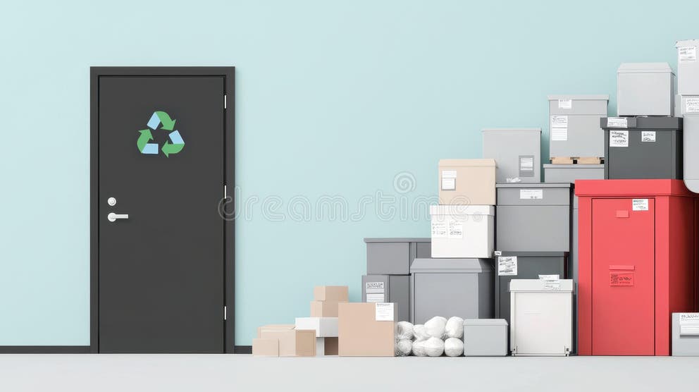 Recycling Storage Area with Boxes and Door Stock Illustration ...