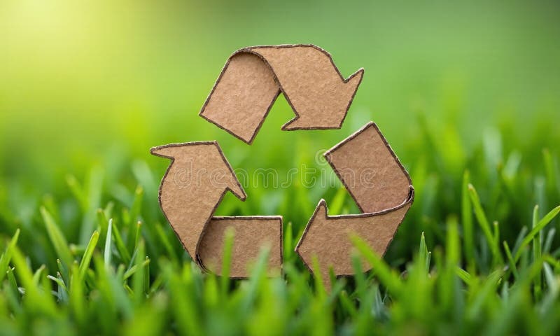 Recycling Symbol Cardboard Texture Green Grass Background Eco Stock ...