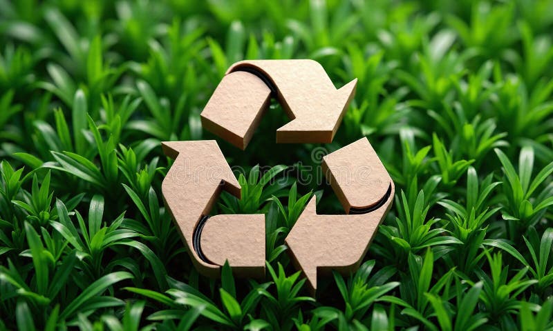 Recycling Symbol Cardboard Texture Green Grass Background Eco Stock ...