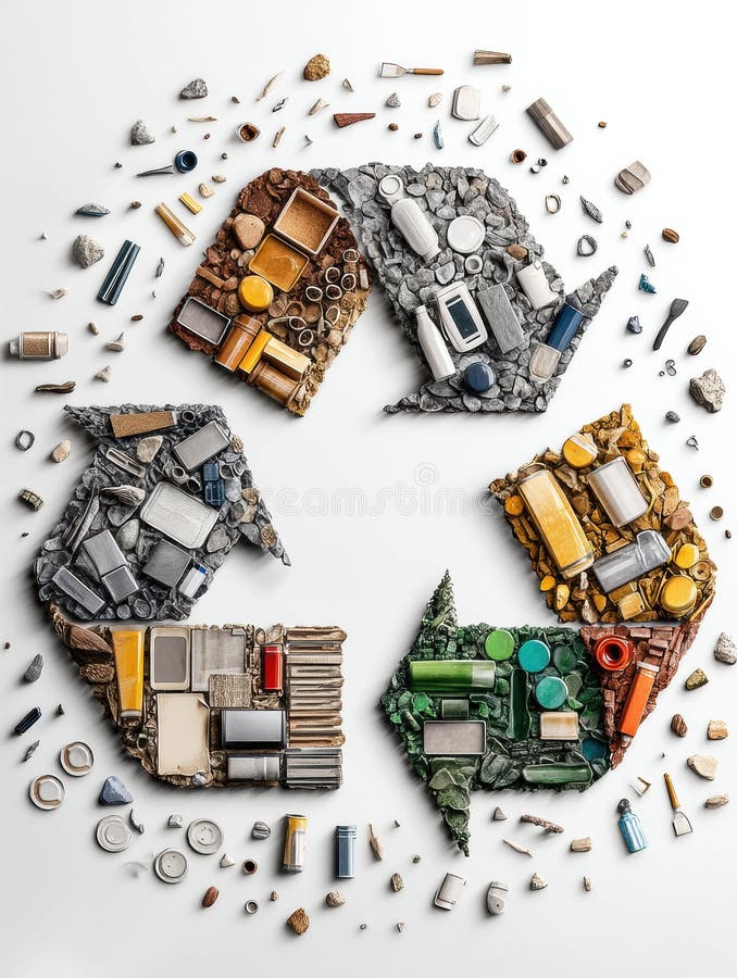 Recycling Symbol Created from Various Real Materials on a Clean White ...