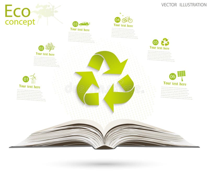 The Recycling Symbol on D an Open Book Stock Vector - Illustration of ...