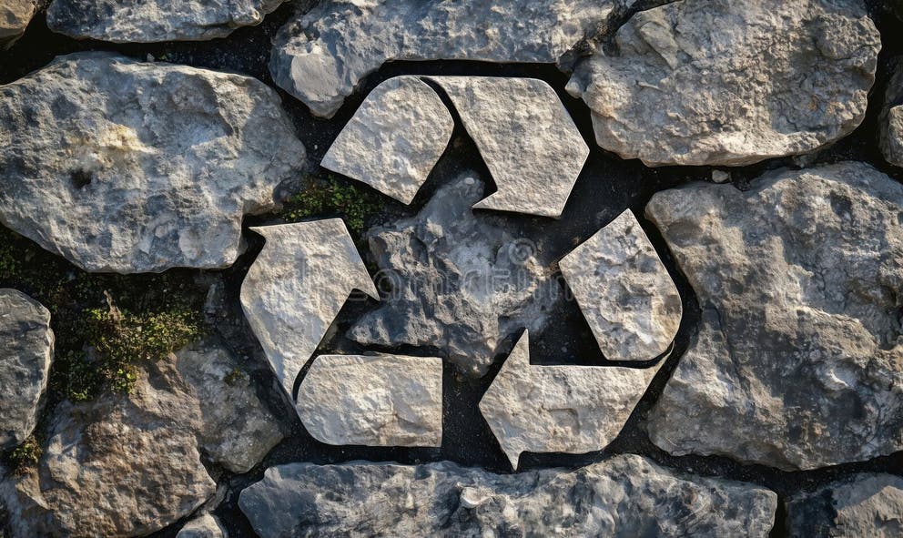 Recycling Symbol Embedded in Stone Pathway Surrounded by Natural ...