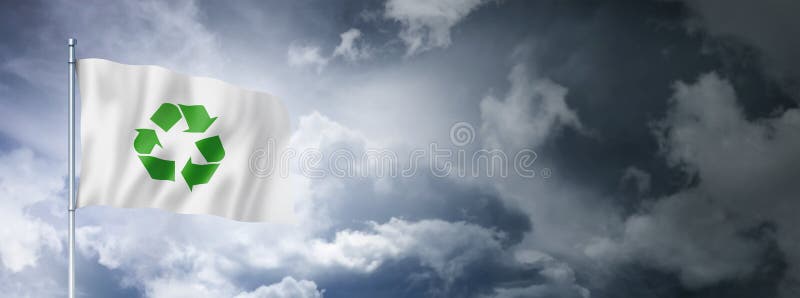 Recycling Symbol Flag on a Cloudy Sky Stock Illustration - Illustration ...