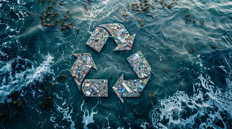 Recycling Symbol Formed from Plastic Waste Floating in the Ocean Stock ...