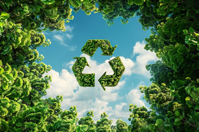 Recycling Symbol on a Green Cloud Surrounded by Trees, Recycle Stock ...