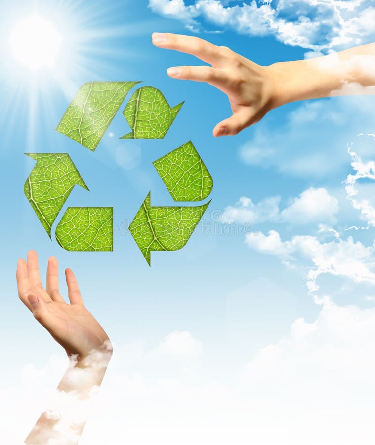 Recycling symbol and hands stock image. Image of hope - 19230067