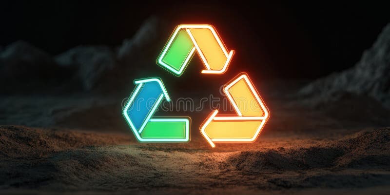 The Recycling Symbol, Illuminated in Neon on a Textured Surface ...