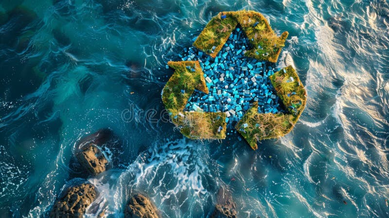 Recycling Symbol on an Island Surrounded by Plastic Waste Depicts the ...