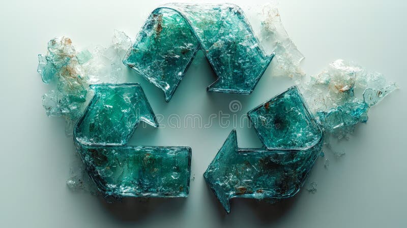 Recycling Symbol Made of Broken Glass with Scattered Shards Stock Photo ...