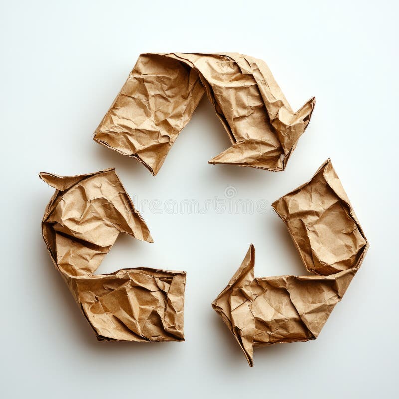 Recycling Symbol Made of Crumpled Brown Paper on White Background ...